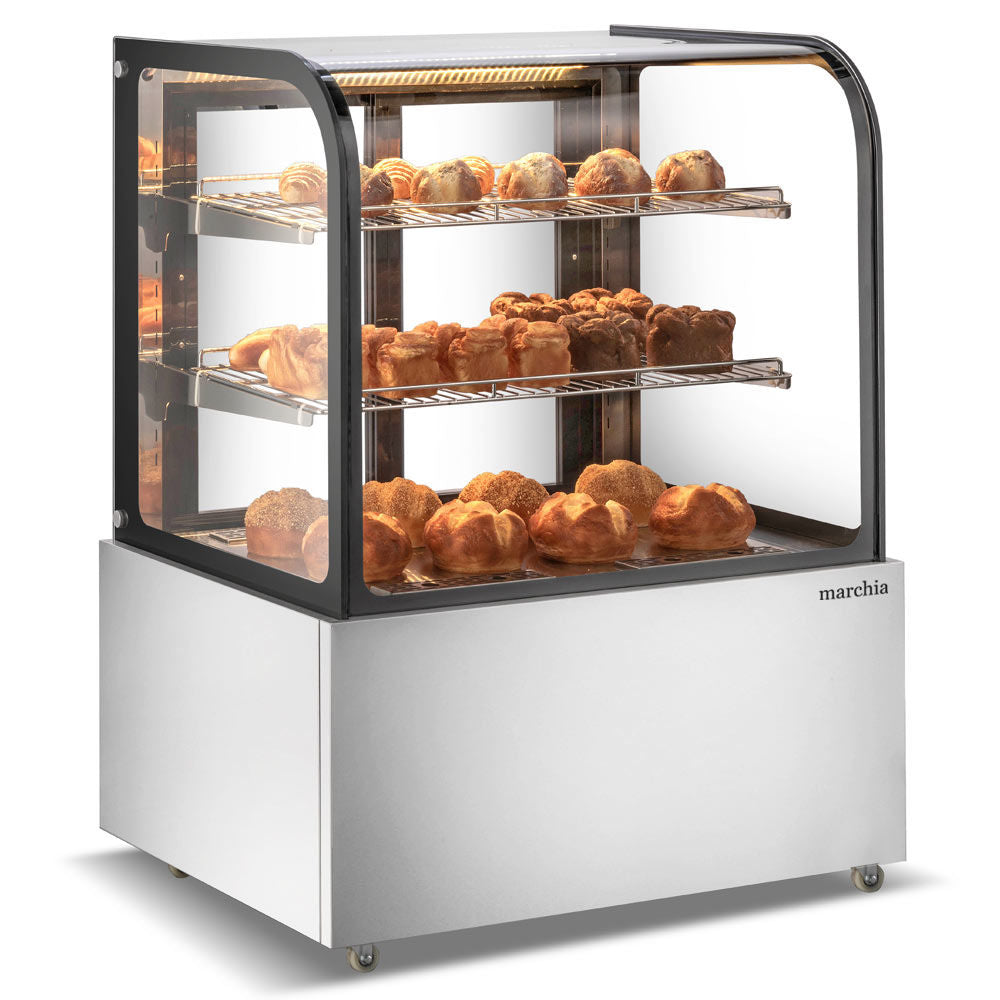 MH36 36" Curved Glass Heated Display Warming Case, Stainless Steel
