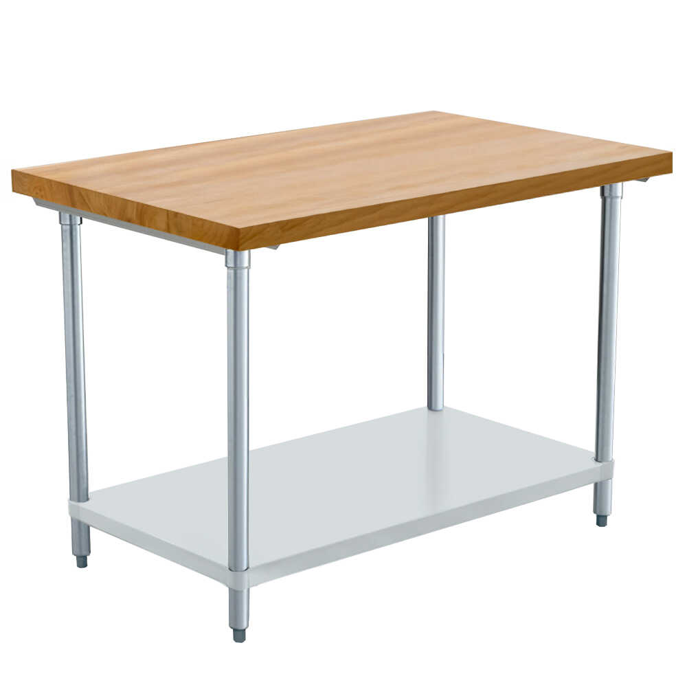 Prepline PWTG-3048-M 30"D x 48"L Maple Top Worktable with Undershelf
