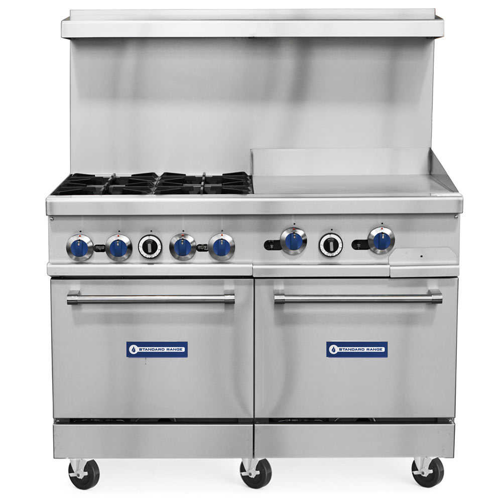 SR-R48-24MG-NG 48" Natural Gas Commercial Range with 4 Burner, 24" Gri