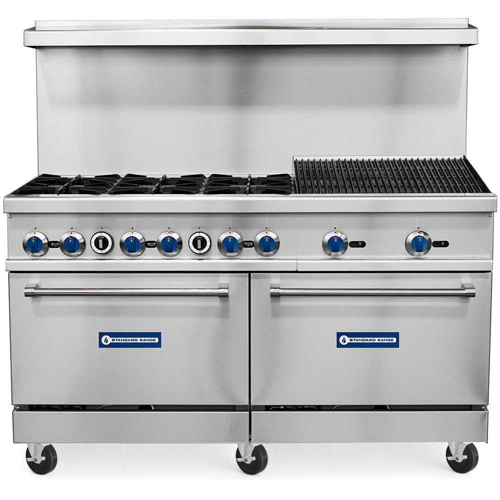 SR-R60-24CB-NG 60" Natural Gas Commercial Range with 6 Burner, 24" Cha