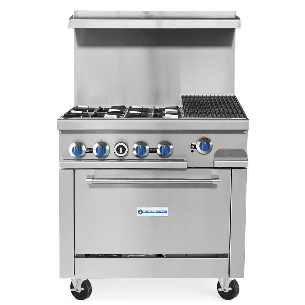 SR-R36-12CB-LP 36" Liquid Propane Commercial Range with 12" Char-Broil