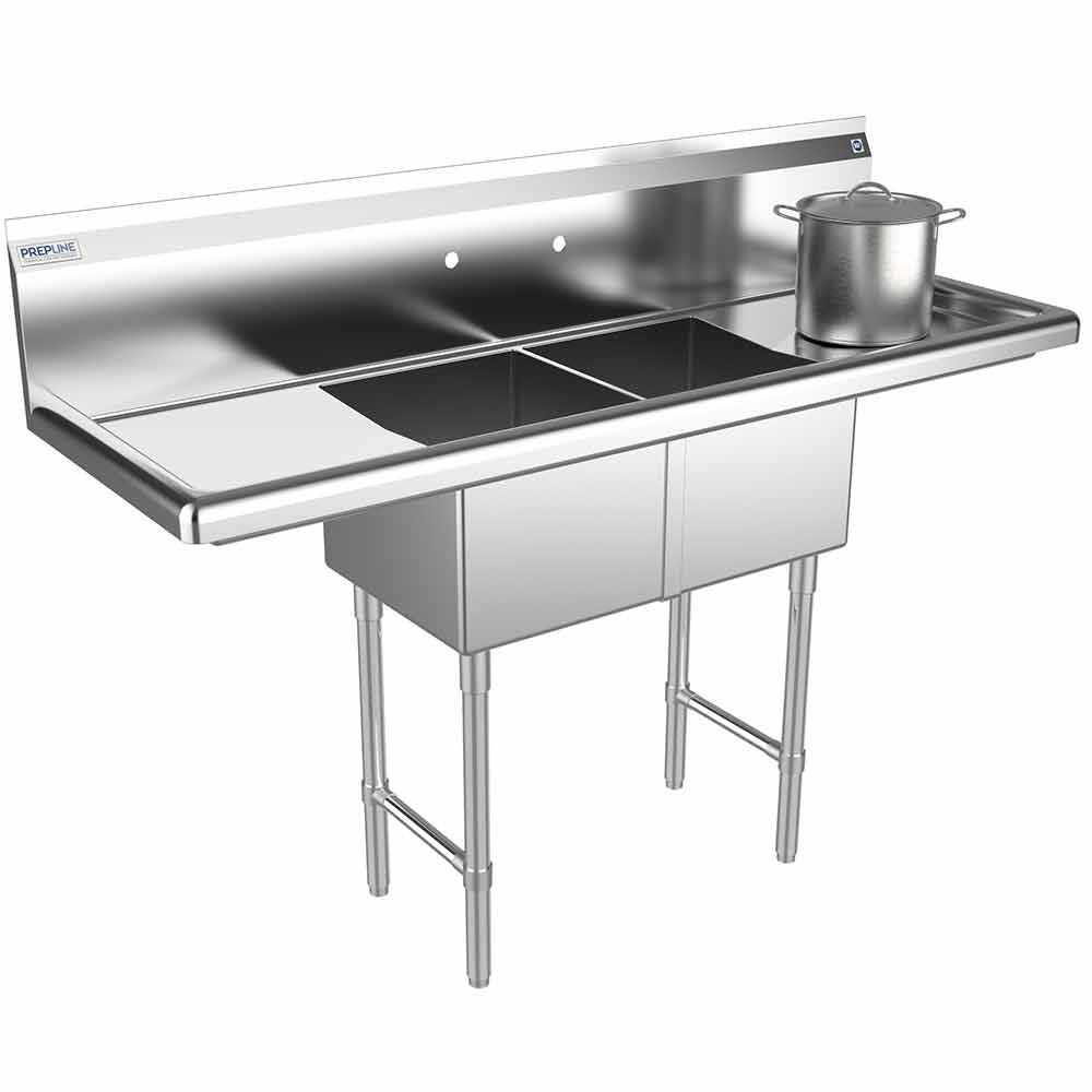 Prepline 52" Stainless Steel Two Compartment Commercial Sink with Left